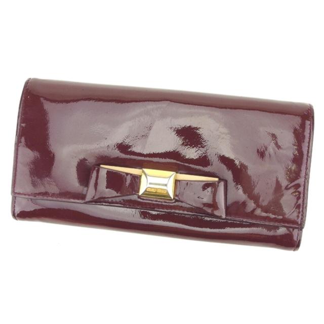 【BIGお買い物ラリー★30%OFFセール中】ミュウミュウ MIUMIU 長財布リボンモチーフ パープル レディース 中古