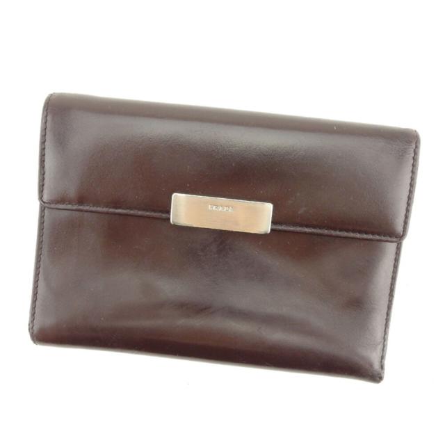 【BIGお買い物ラリー★30%OFFセール中】プラダ PRADA 三つ折り財布ロゴプレート ブラウン シルバー レディース 中古