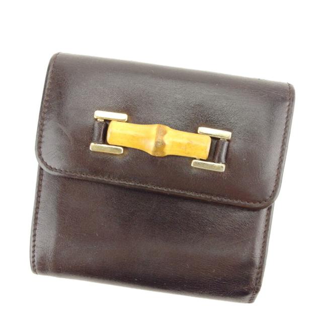 【BIGお買い物ラリー★30%OFFセール中】グッチ GUCCI 三つ折り財布バンブービット ブラウン ベージュ ゴールド レディース 中古