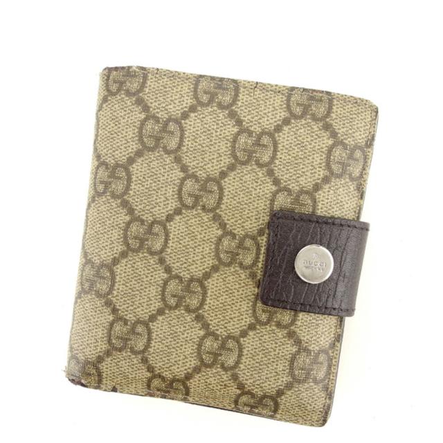 【BIGお買い物ラリー★30%OFFセール中】グッチ GUCCI 二つ折り財布ＧＧプラス ベージュ ブラウン シルバー レディース 中古