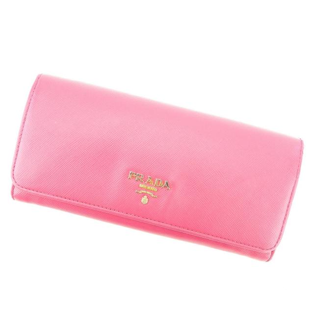 【BIGお買い物ラリー★30%OFFセール中】プラダ PRADA 長財布ロゴ ピンク ゴールド レディース 中古