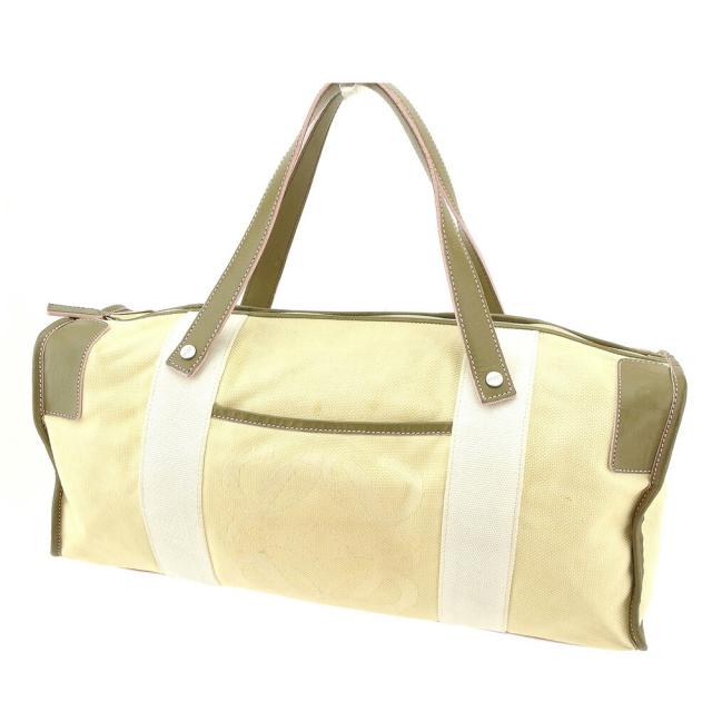 【X'masセール★30%OFF】ロエベ LOEWE ハンドバッグアナグラム ベージュ グリーン ホワイト 白系 レディース 中古
