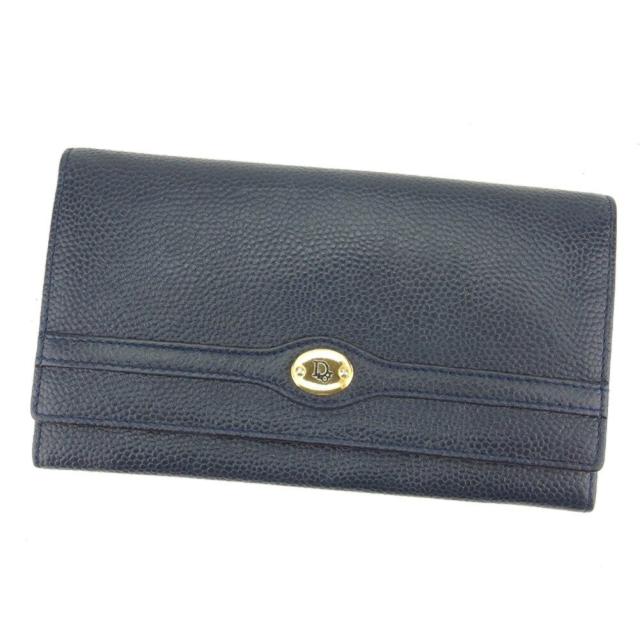 【X'masセール★30%OFF】ディオール Dior 長財布ロゴプレート ネイビー ゴールド レディース 中古