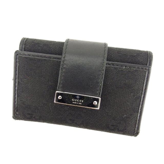 【BIGお買い物ラリー★30%OFFセール中】グッチ GUCCI キーケースＧＧキャンバス ブラック シルバー レディース 中古