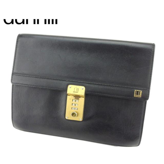 【X'masセール★30%OFF】ダンヒル Dunhill クラッチバッグコンフィデンシャル ブラック ゴールド レディース 中古