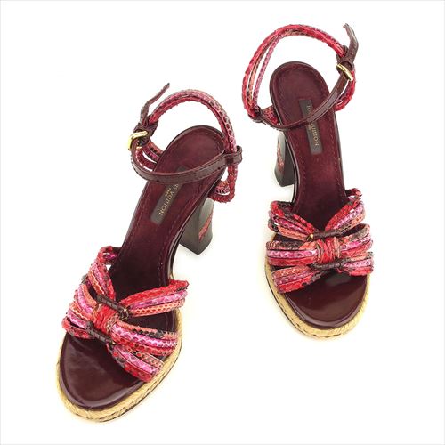 【X'masセール★30%OFF】ルイ・ヴィトン LOUIS VUITTON サンダルパイソン #34ハーフ レッド レディース 中古