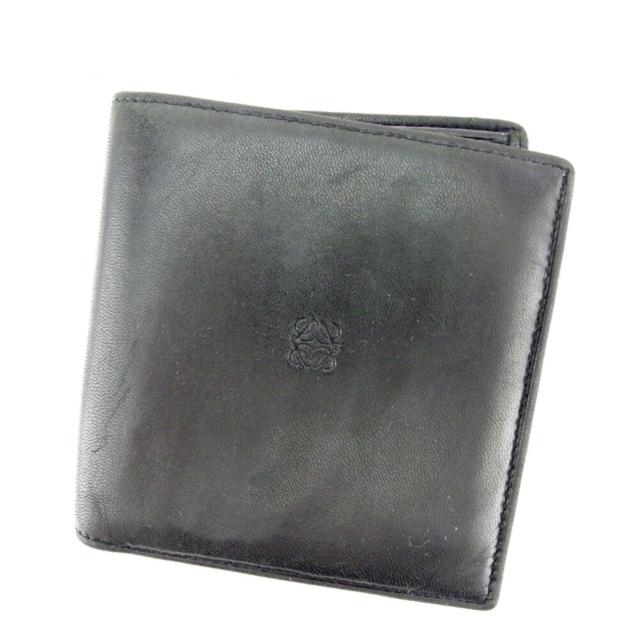 【X'masセール★30%OFF】ロエベ LOEWE 二つ折り財布アナグラム ブラック レディース 中古
