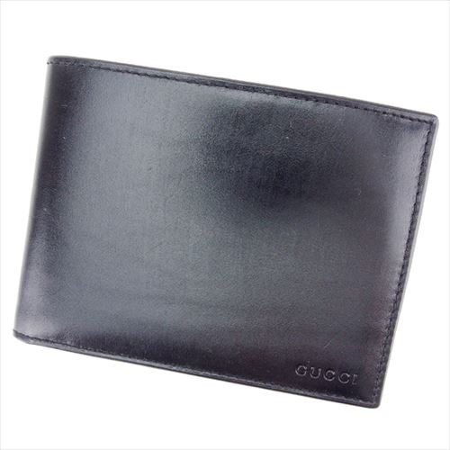 【BIGお買い物ラリー★30%OFFセール中】グッチ GUCCI 二つ折り財布 ブラック レディース 中古