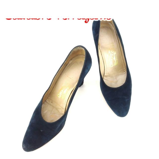 【BIGお買い物ラリー★30%OFFセール中】サルヴァトーレフェラガモ Salvatore Ferragamo パンプス #7ハーフサイズ ネイビー レディース 中古