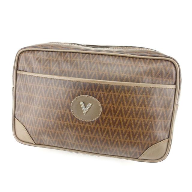 【BIGお買い物ラリー★30%OFFセール中】マリオ・ヴァレンティノ MARIO VALENTINO クラッチバッグVモチーフ ブラウン レディース 中古