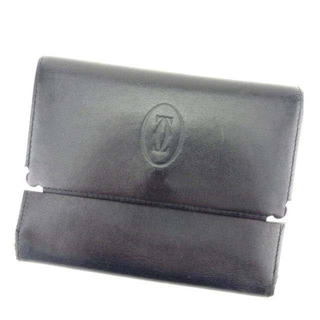 【BIGお買い物ラリー★30%OFFセール中】カルティエ CARTIER 三つ折り財布カボション ブラック シルバー ボルドー レディース 中古
