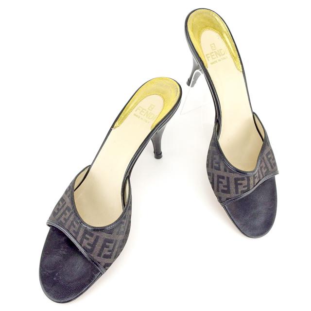 【BIGお買い物ラリー★30%OFFセール中】フェンディ FENDI パンプスズッキーノ #37 ブラック　ゴールド レディース 中古