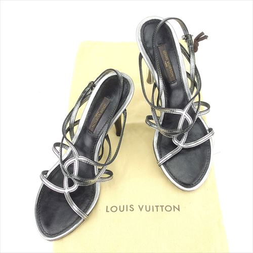 【BIGお買い物ラリー★30%OFFセール中】ルイ・ヴィトン LOUIS VUITTON サンダル #34 シルバー ブラック レディース 中古