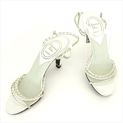 【BIGお買い物ラリー★30%OFFセール中】ディオール Dior サンダルブレードストラップ ♯3ハーフ スリングバック ホワイト 白 ゴールド レディース 中古