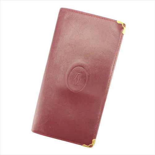 【BIGお買い物ラリー★30%OFFセール中】カルティエ CARTIER 札入れマストライン ボルドー ゴールド レディース 中古