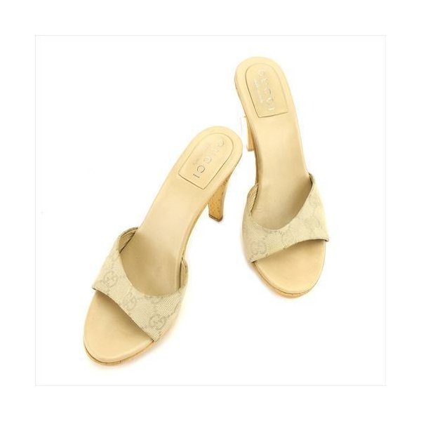 【BIGお買い物ラリー★30%OFFセール中】グッチ GUCCI ミュールGGキャンバス ♯35ハーフC サンダル ベージュ レディース 中古