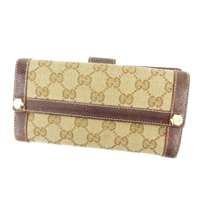 【BIGお買い物ラリー★30%OFFセール中】グッチ GUCCI 二つ折り財布GG柄 ブラウン レディース 中古