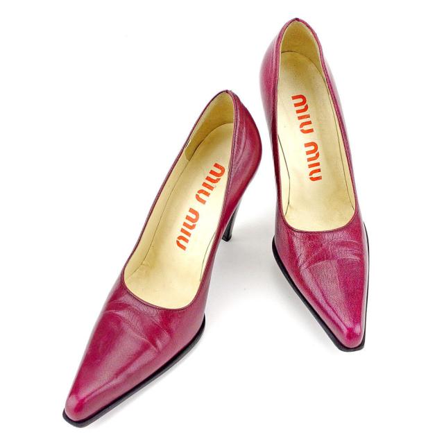【BIGお買い物ラリー★30%OFFセール中】ミュウミュウ MIUMIU パンプスポインテッドトゥ ♯35ハーフ ハイヒール パープル ブラック レディース 中古