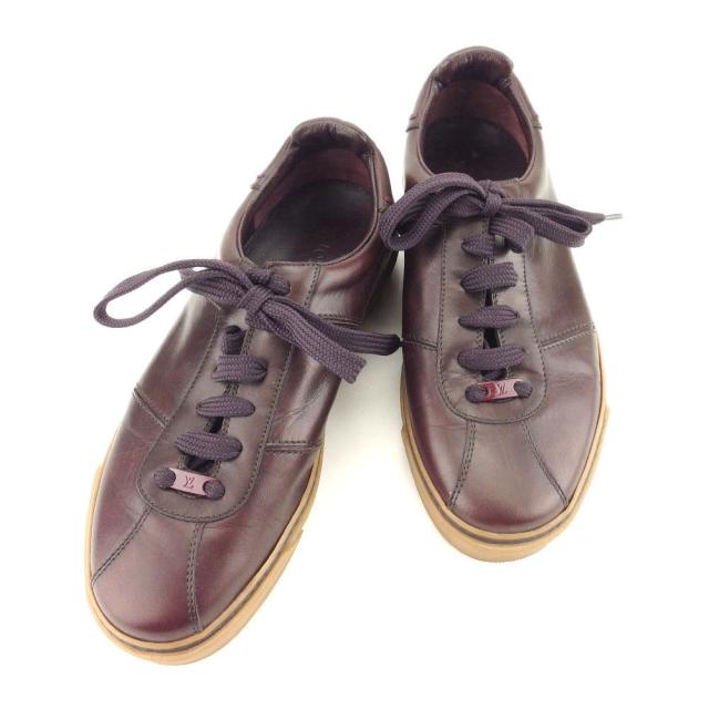 【BIGお買い物ラリー★30%OFFセール中】ルイ・ヴィトン LOUIS VUITTON スニーカーLVプレート ♯5 ローカット ダークボルドー×ベージュ×ブラウン系 レディース 中古