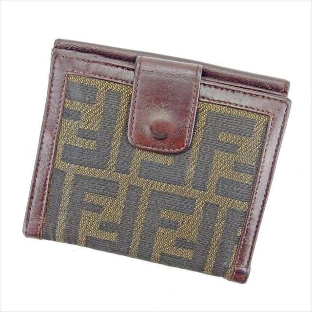 【BIGお買い物ラリー★30%OFFセール中】フェンディ FENDI 二つ折り財布ズッカ ブラウン ブラック系 レディース 中古