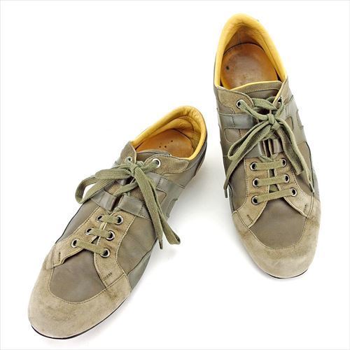 【BIGお買い物ラリー★30%OFFセール中】エルメス HERMES スニーカーHマーク ♯41 ローカット グレー 灰色 グリーン シルバー系 レディース 中古