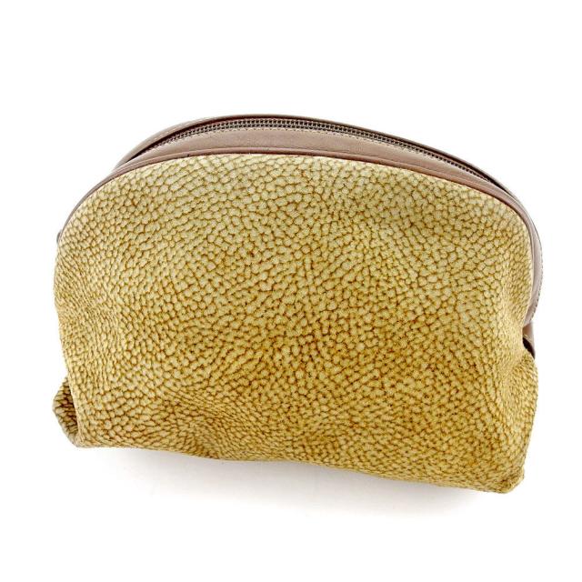 【BIGお買い物ラリー★30%OFFセール中】ボルボネーゼ BORBONESE ポーチうずら柄 redwallタグ付き ベージュ×ブラウン×ゴールド レディース 中古