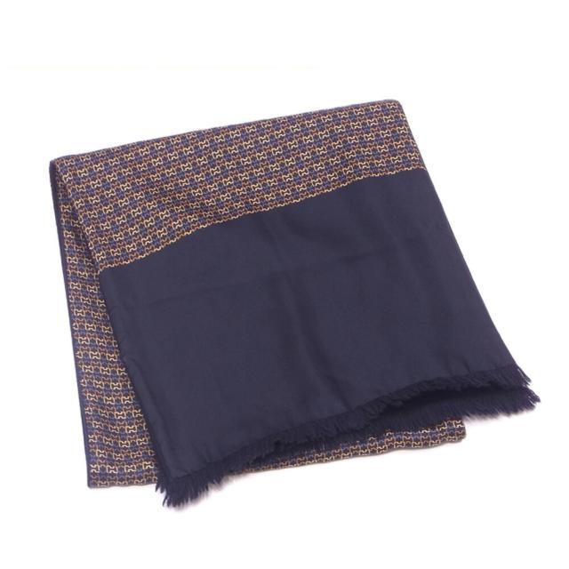 【BIGお買い物ラリー★30%OFFセール中】エルメス HERMES マフラープリント リバーシブル ブラック ベージュ グレー 灰色 レディース 中古