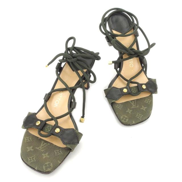 【X'masセール★30%OFF】ルイ・ヴィトン LOUIS VUITTON サンダルモノグラムミニ ＃34 グリーン レディース 中古