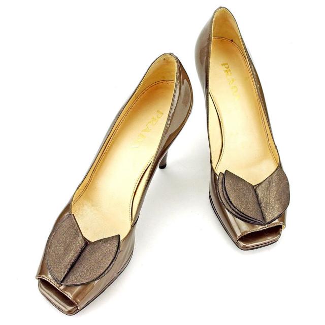 【BIGお買い物ラリー★30%OFFセール中】プラダ PRADA パンプスオープントゥ ♯35ハーフ ハイヒール チャコールグレー レディース 中古