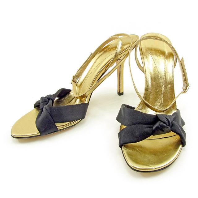 【BIGお買い物ラリー★30%OFFセール中】ケイトスペード Kate Spade サンダルリボンモチーフ ブラック×ゴールド レディース 中古