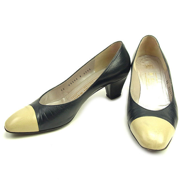 【BIGお買い物ラリー★30%OFFセール中】ブルーノマリ Bruno Magli パンプス ベージュ×ネイビー レディース 中古