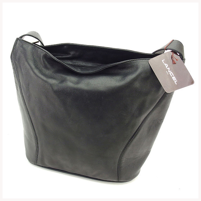 【BIGお買い物ラリー★30%OFFセール中】ランセル LANCEL ショルダーバッグロゴプレート ブラック×ゴールド レディース 中古