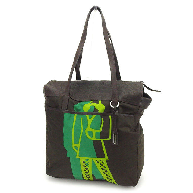 【BIGお買い物ラリー★30%OFFセール中】ミュウミュウ MIUMIU トートバッグ ブラウン×グリーン レディース 中古