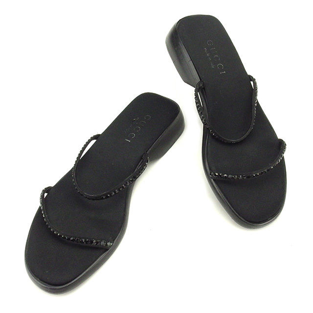 【BIGお買い物ラリー★30%OFFセール中】グッチ GUCCI サンダルラインストーン ブラック レディース 中古