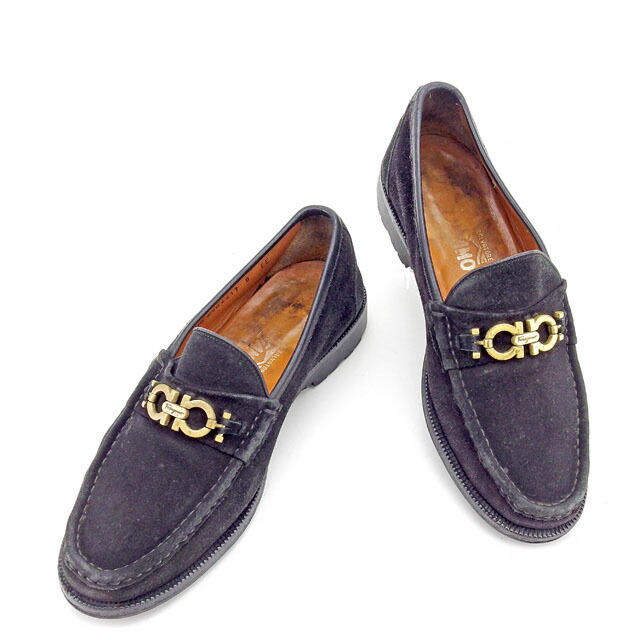 【BIGお買い物ラリー★30%OFFセール中】サルヴァトーレフェラガモ Salvatore Ferragamo ローファーガンチーニ ブラック×ゴールド レディース 中古