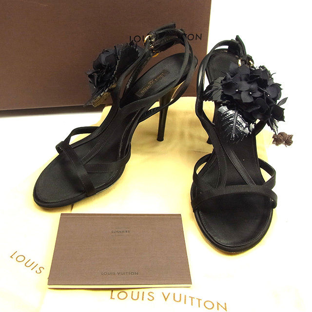 【X'masセール★30%OFF】ルイ・ヴィトン LOUIS VUITTON サンダルフラワーモチーフ ブラック レディース 中古