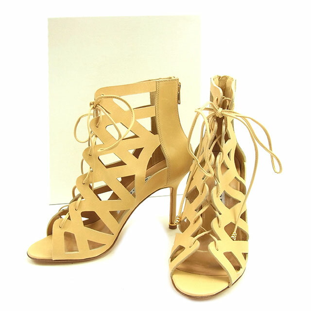 【X'masセール★30%OFF】マノロブラニク MANOLO BLAHNIK サンダル編み上げ ベージュ レディース 中古