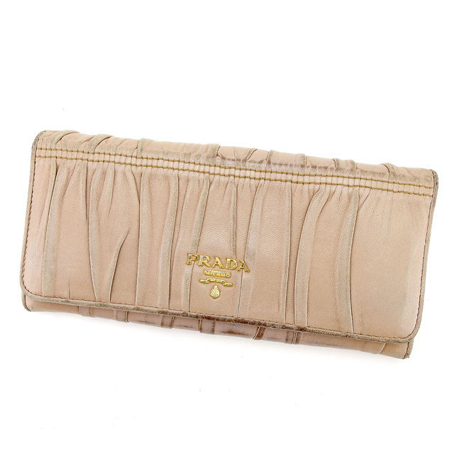 【BIGお買い物ラリー★30%OFFセール中】プラダ PRADA 長財布 ベージュ レディース 中古