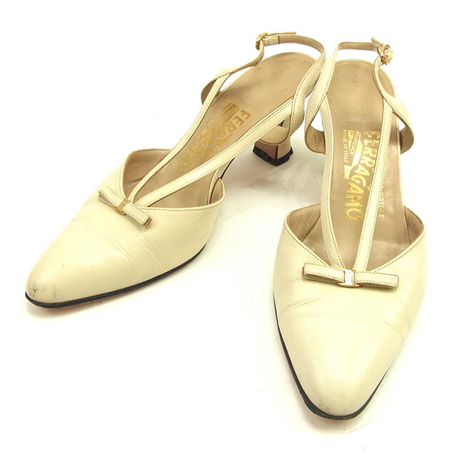 【BIGお買い物ラリー★30%OFFセール中】サルヴァトーレフェラガモ Salvatore Ferragamo パンプスヴァラリボン ベージュ レディース 中古