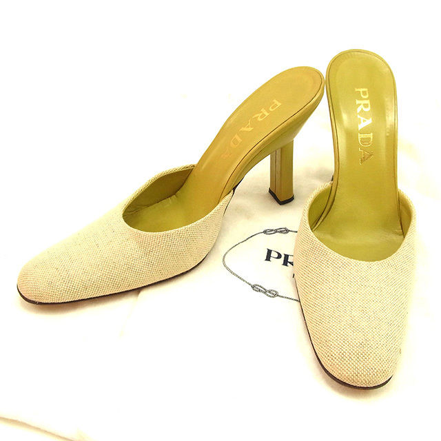 【BIGお買い物ラリー★30%OFFセール中】プラダ PRADA パンプス ベージュ×グリーン系 レディース 中古