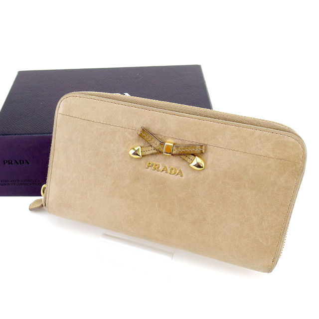 【BIGお買い物ラリー★30%OFFセール中】プラダ PRADA 長財布 ベージュ レディース 中古