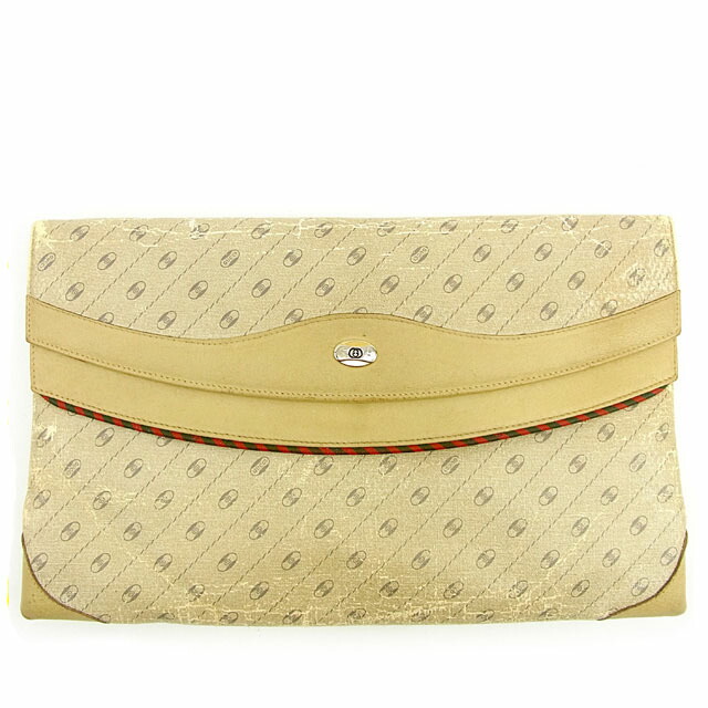 【BIGお買い物ラリー★30%OFFセール中】グッチ GUCCI クラッチバッグダブルGプレート オールドグッチ ベージュ×グレー系 レディース 中古