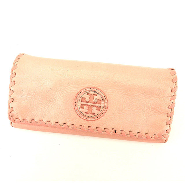 【BIGお買い物ラリー★30%OFFセール中】トリーバーチ Tory Burch 長財布ロゴマーク ピンク×ゴールド レディース 中古