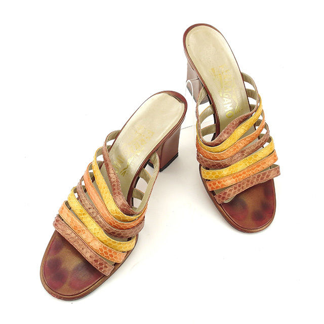 【BIGお買い物ラリー★30%OFFセール中】サルヴァトーレフェラガモ Salvatore Ferragamo サンダルパイソン型押し ブラウン系 レディース 中古