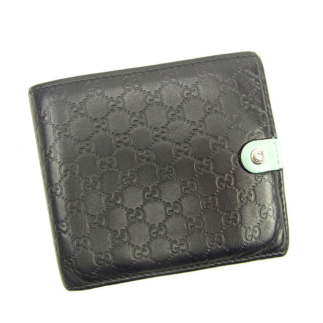 【BIGお買い物ラリー★30%OFFセール中】グッチ GUCCI 二つ折り財布マイクロGG ブラック×パープル×ネイビー レディース 中古