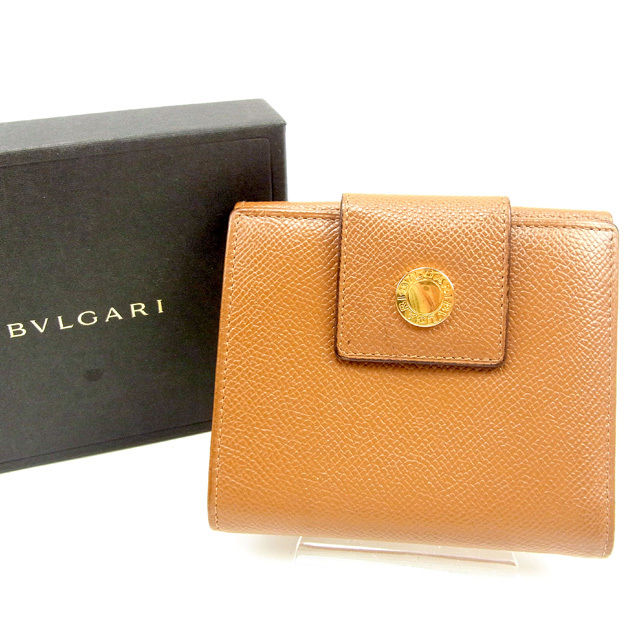 【X'masセール★30%OFF】ブルガリ BVLGARI 二つ折り財布ブルガリブルガリ キャメル×ゴールド レディース 中古