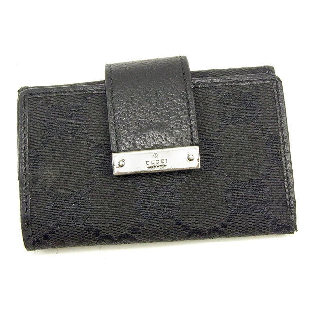 【BIGお買い物ラリー★30%OFFセール中】グッチ GUCCI キーケースＧＧキャンバス ブラック×シルバー レディース 中古