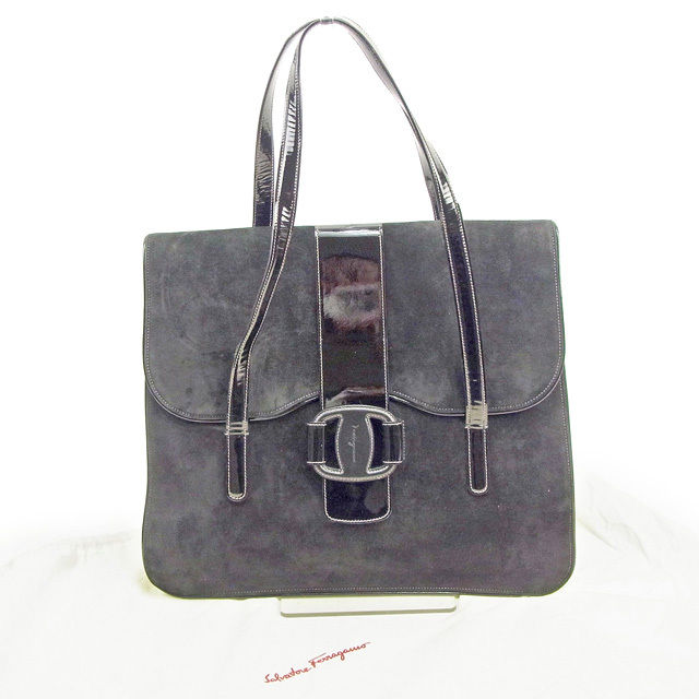 【BIGお買い物ラリー★30%OFFセール中】サルヴァトーレフェラガモ Salvatore Ferragamo ハンドバッグヴァラ金具モチーフ ブラック レディース 中古