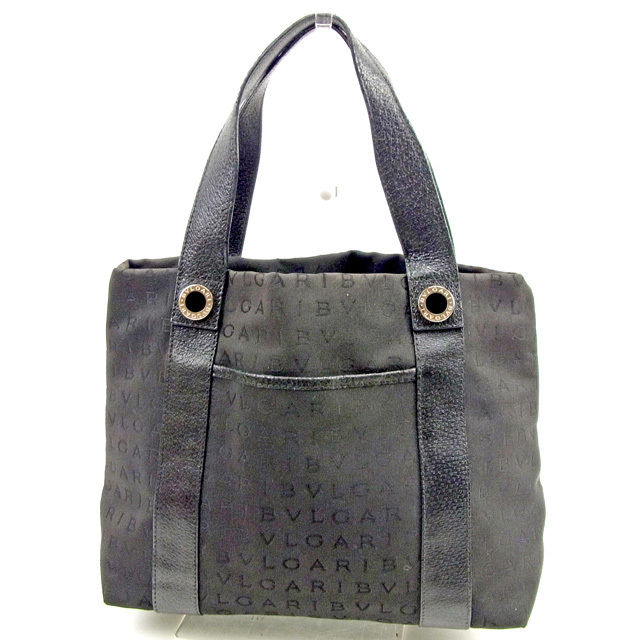 【BIGお買い物ラリー★30%OFFセール中】ブルガリ BVLGARI トートバッグロゴマニア ブラック×ボルドー レディース 中古