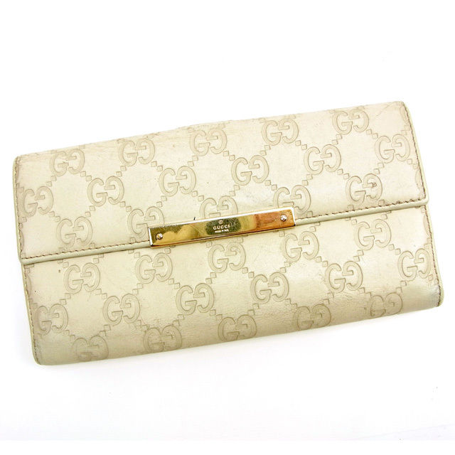【BIGお買い物ラリー★30%OFFセール中】グッチ GUCCI 長財布グッチシマ オフホワイト レディース 中古